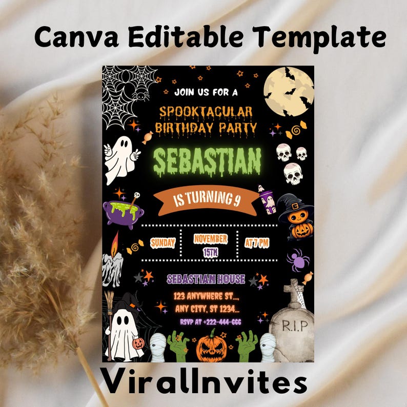 Halloween Birthday Invitation Template: Spooky 13th Birthday Party ...