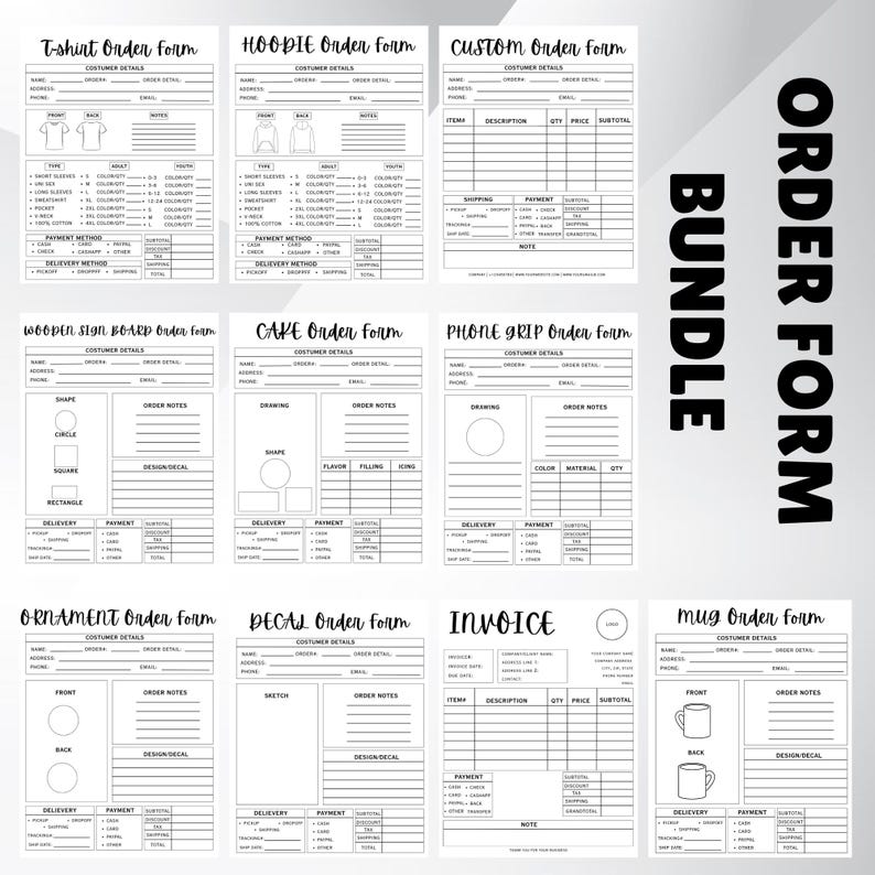 Editable Order Forms Bundle. Printable Small Business Form. Invoice ...