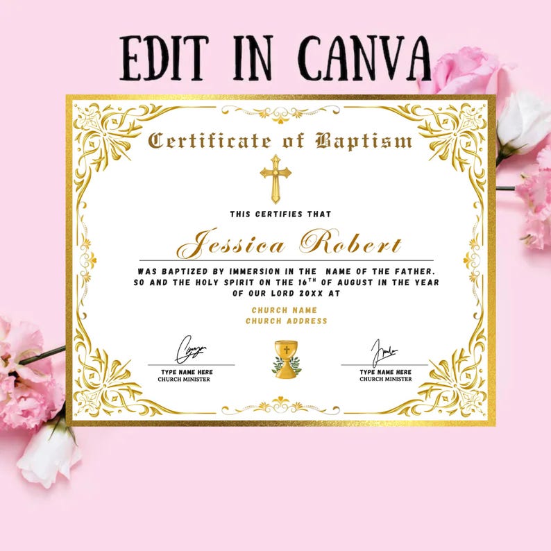 Editable Baptism Certificate Template: Canva Keepsake (digital Download ...