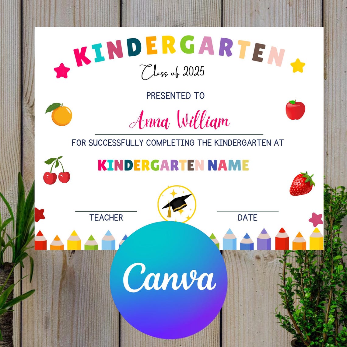 Editable Kindergarten Graduation Certificate Template: 2025 Diploma ...