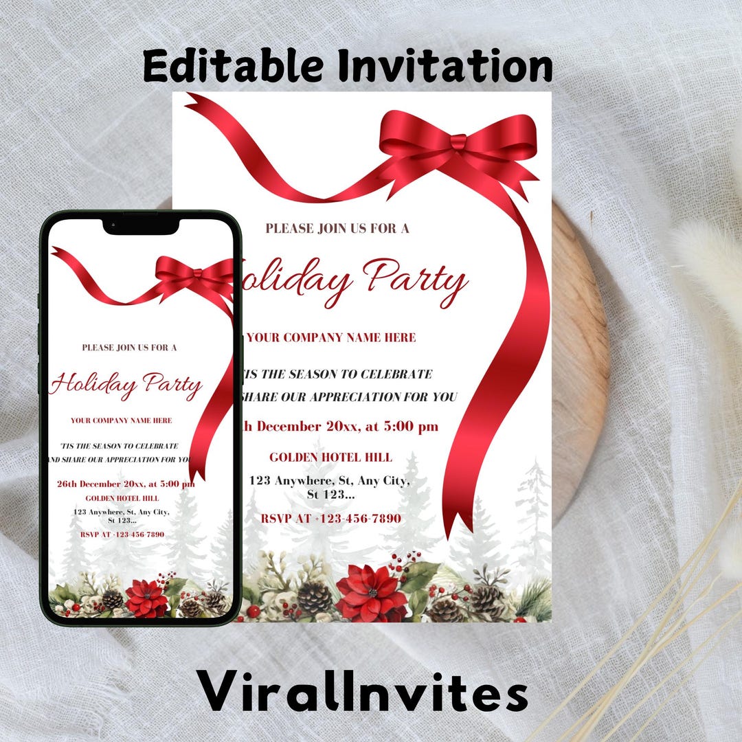 Work Holiday Party Invitation, Company Christmas Party, Editable Client ...