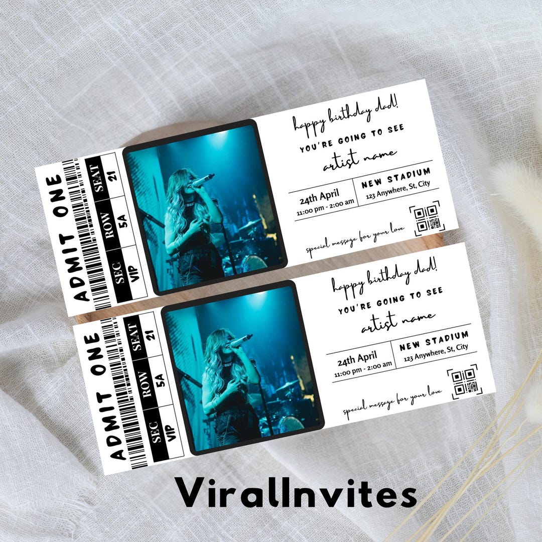 Concert Ticket Template, Custom Concert Ticket Gift, DIY Event Ticket ...
