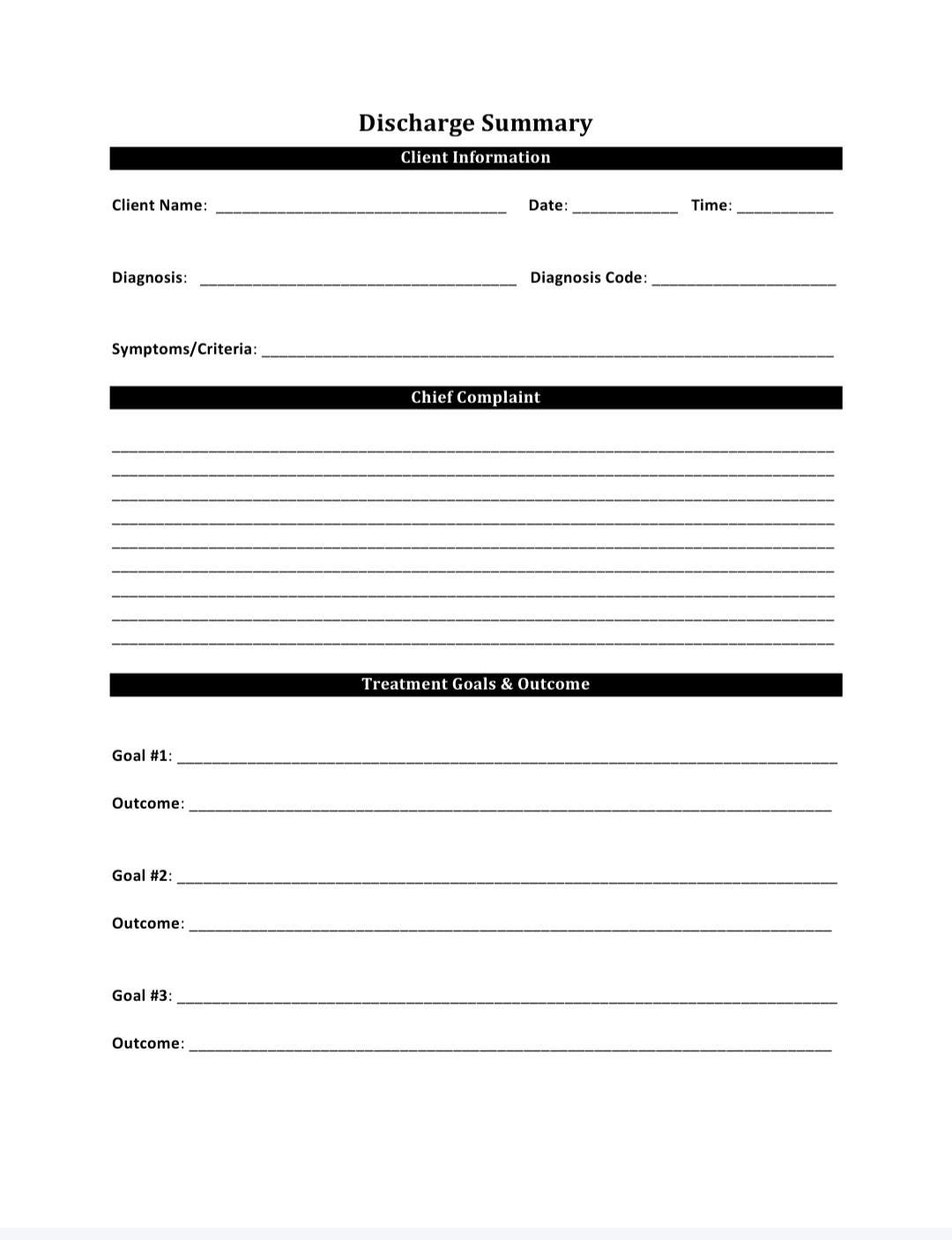 Discharge Summary Form - Printable and Fillable - Etsy