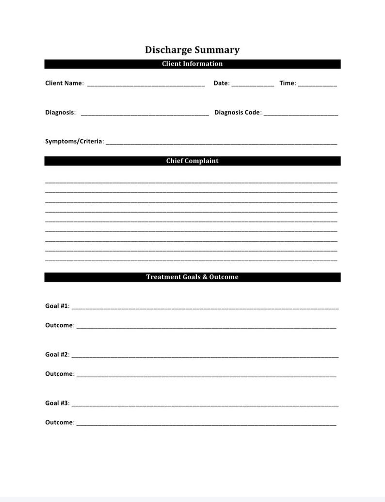 Discharge Summary Form - Printable and Fillable - Etsy