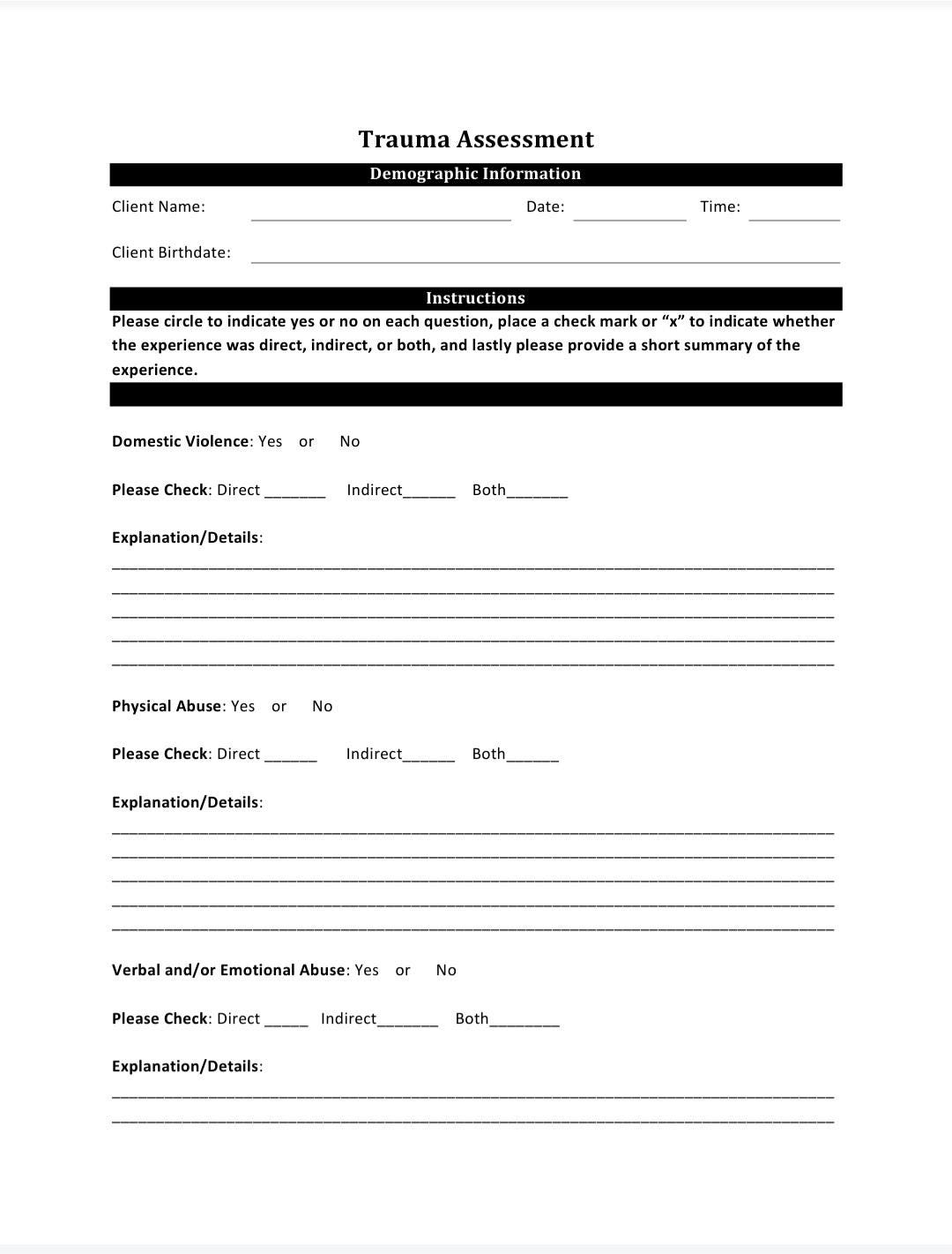 Trauma Assessment Form - Etsy