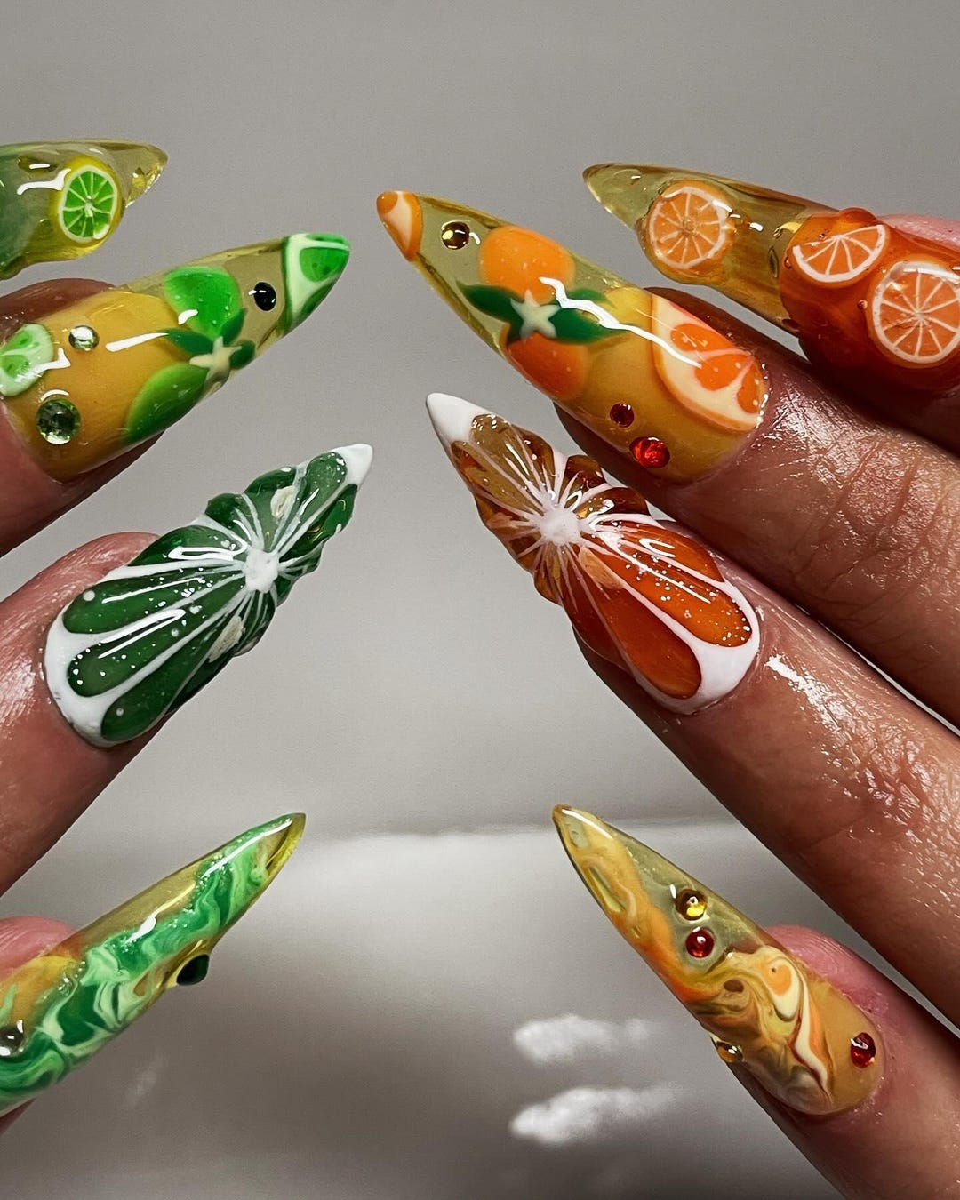Citrus Fruit Press on Nails Tropical Citrus Fruit Fake Nails Lemon ...