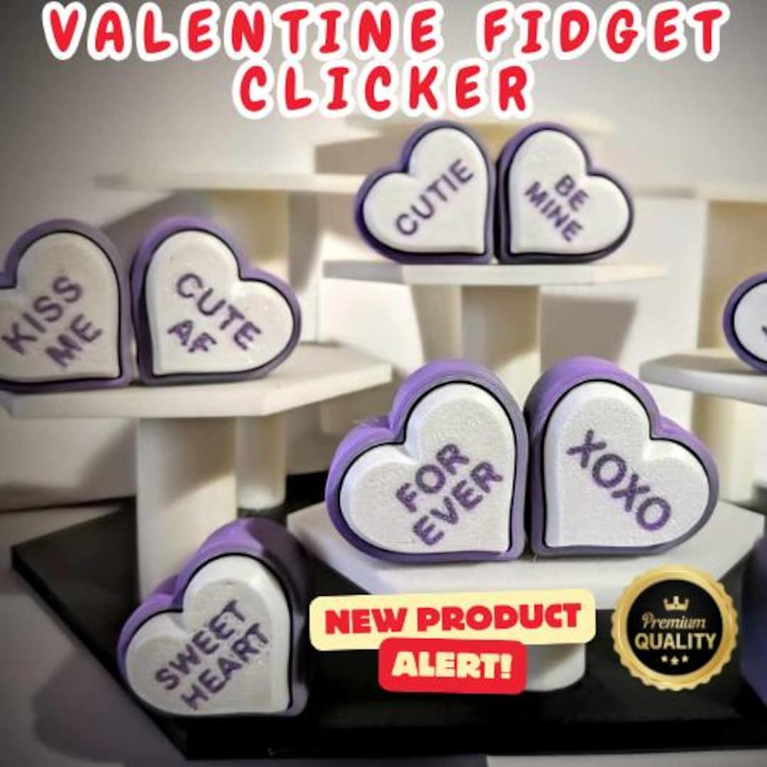 3D Printed Valentine's Day Candy Heart Clicker Fidget Toy-stress Relief ...