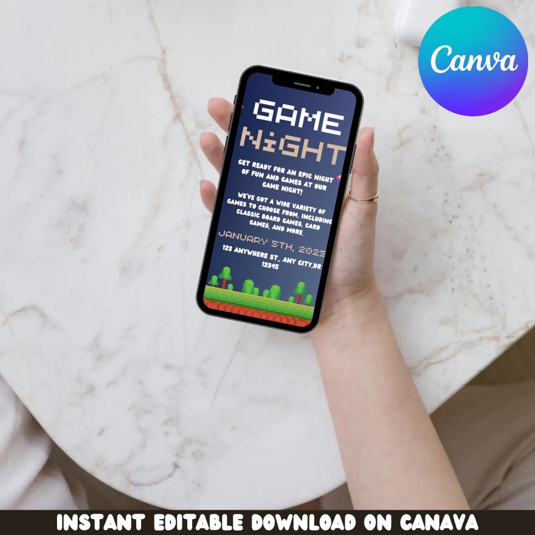 Pixel Art Game Night Evite – Editable Digital Invitation for Fun ...