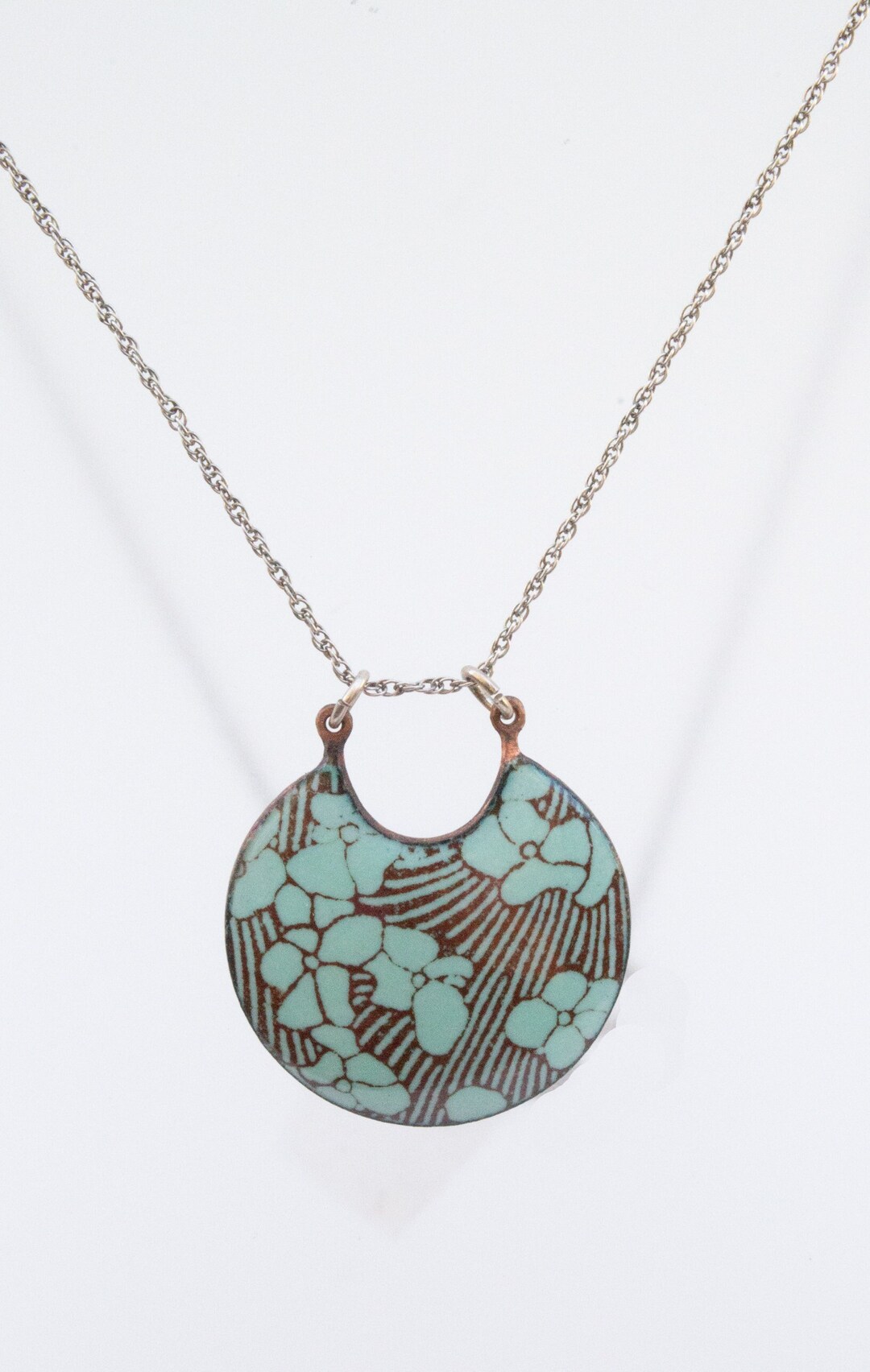 Round Turquoise Enamel Pendant Floral Necklace - Etsy