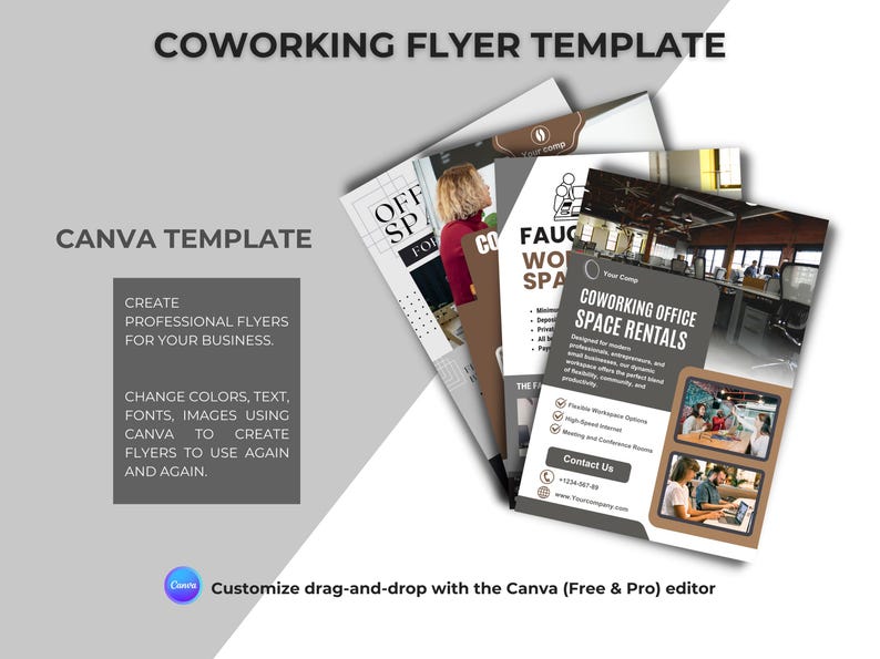 Editable Co-working Space Flyer Template - Canva - Shared Office Flyer ...