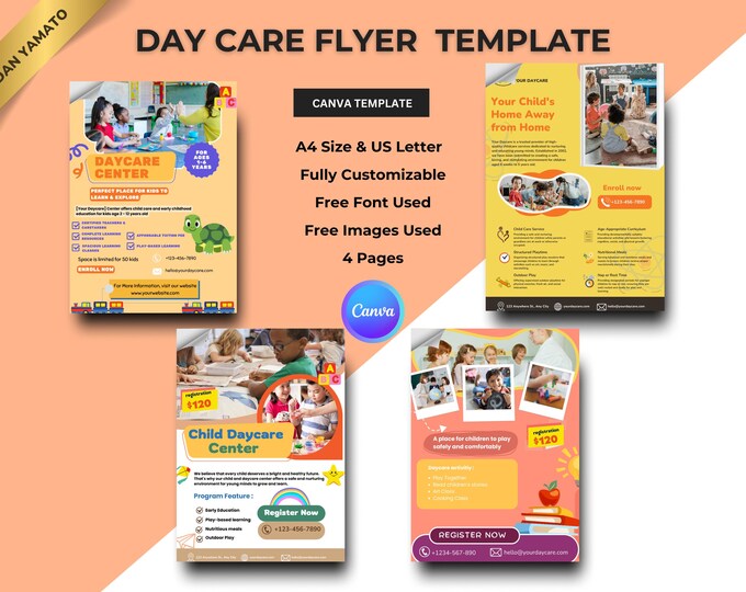 Daycare Flyer Template | Editable Canva Design | Childcare Center Ad ...