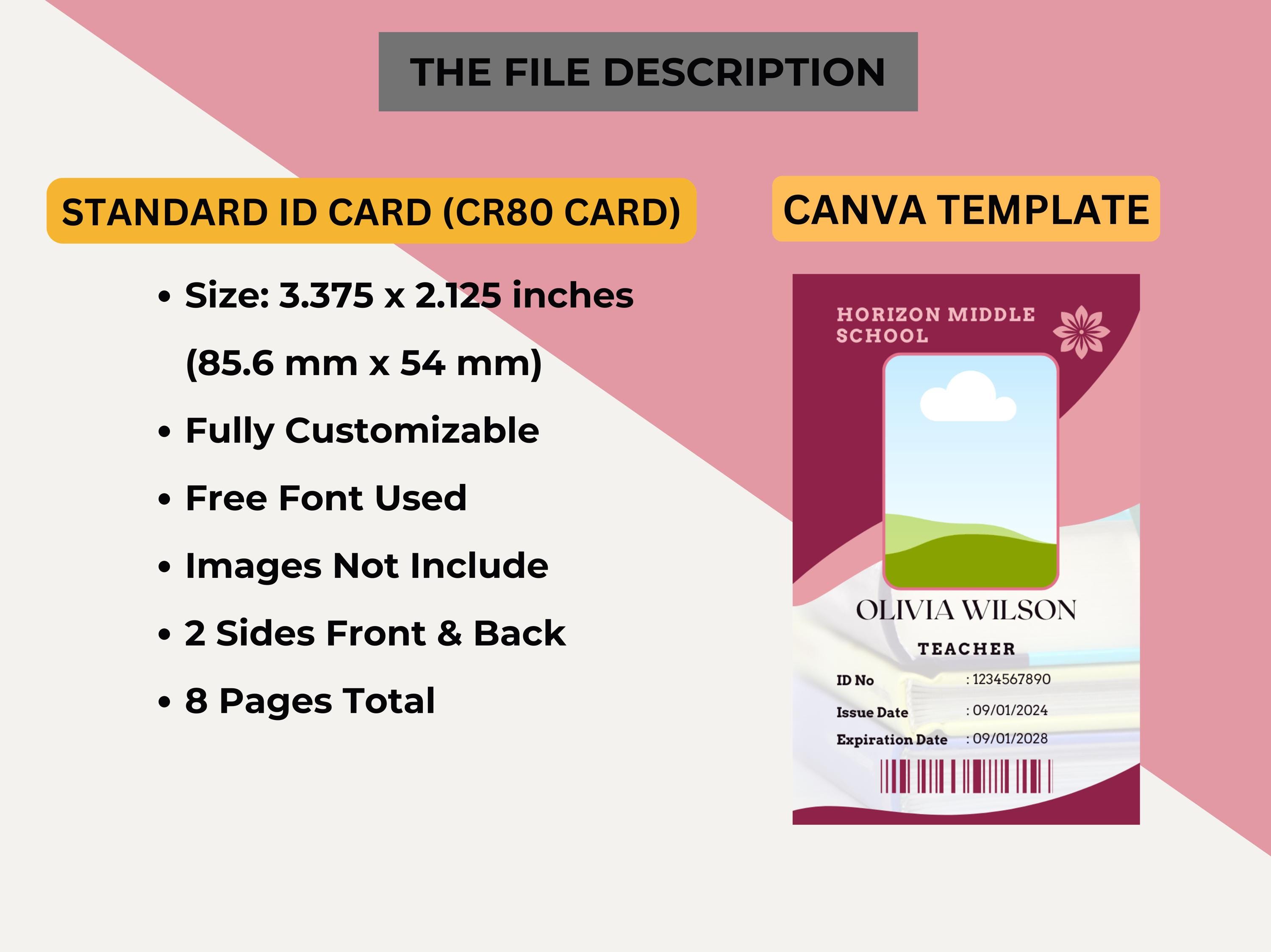 School ID Card Template | Editable Badge for Teachers & Staff ID Card ...