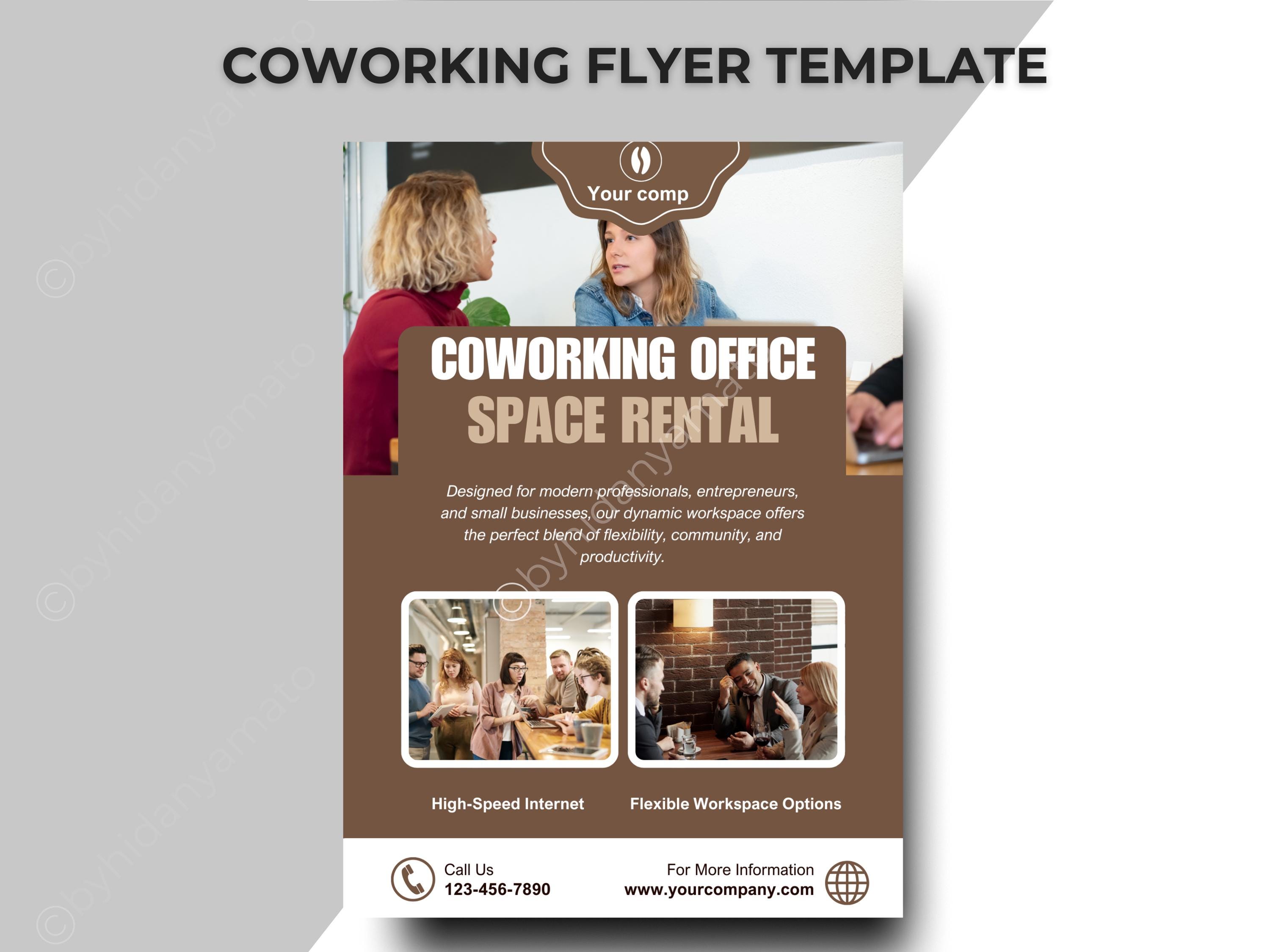 Editable Co-working Space Flyer Template - Canva - Shared Office Flyer ...