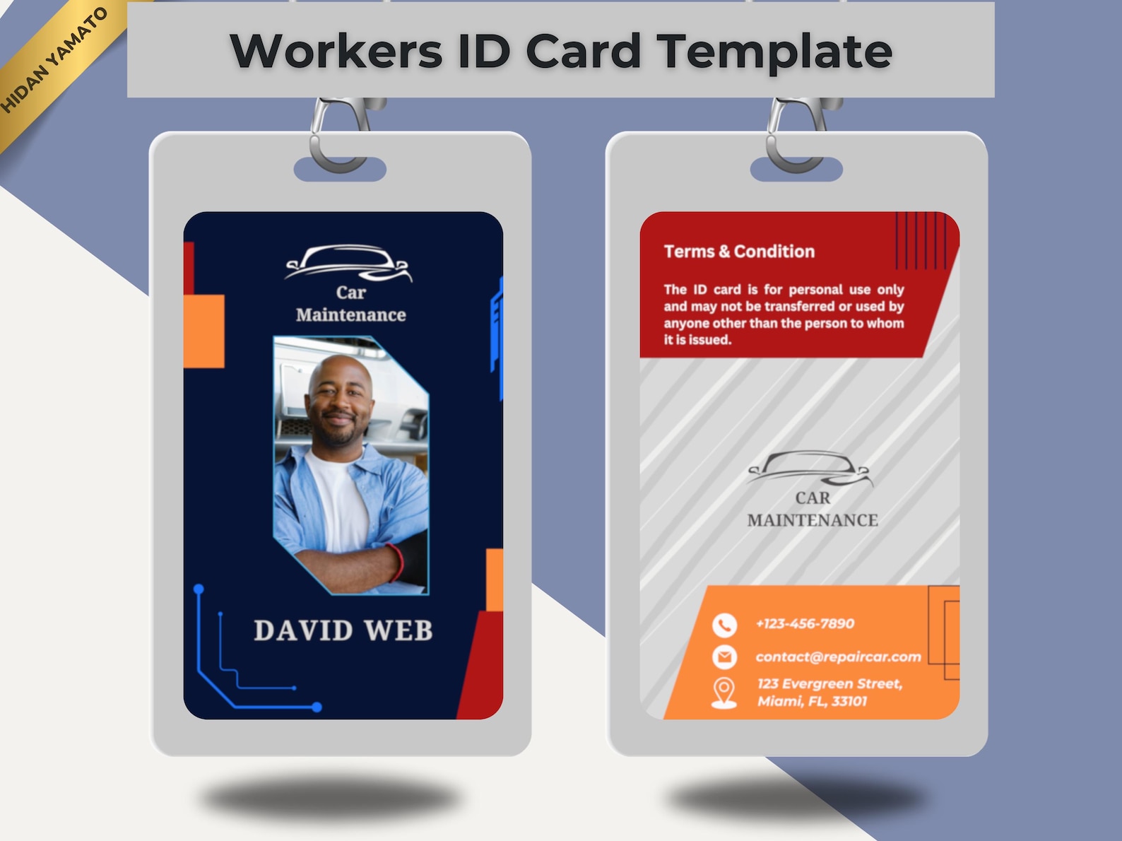 Workers ID Card Template | Editable Badge for Mechanic Aotomotive ...