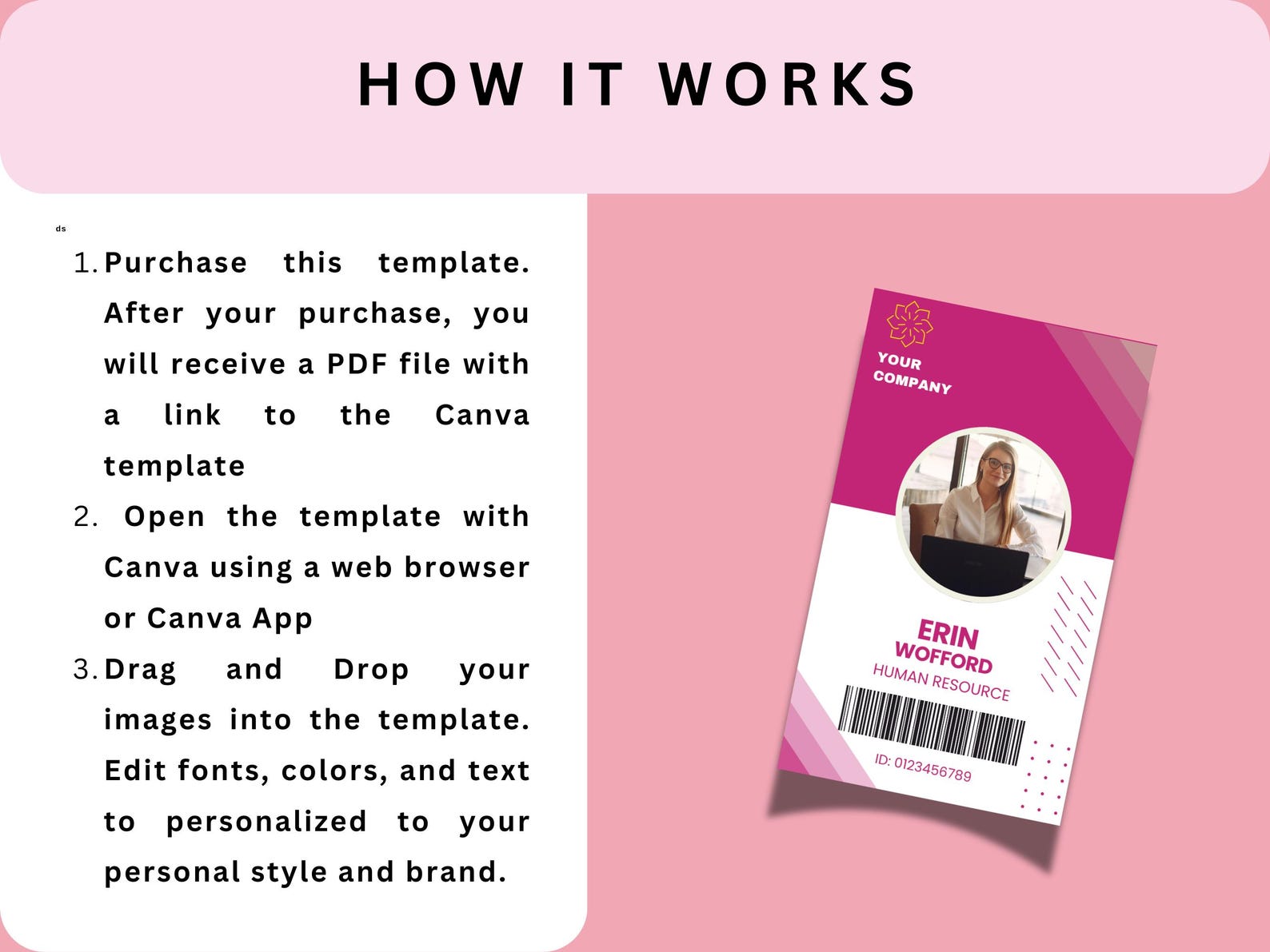 Canva Id Card | CR80 ID Card Template | Printable & Editable ID Badge | Standard Size 3.375"x2 ...