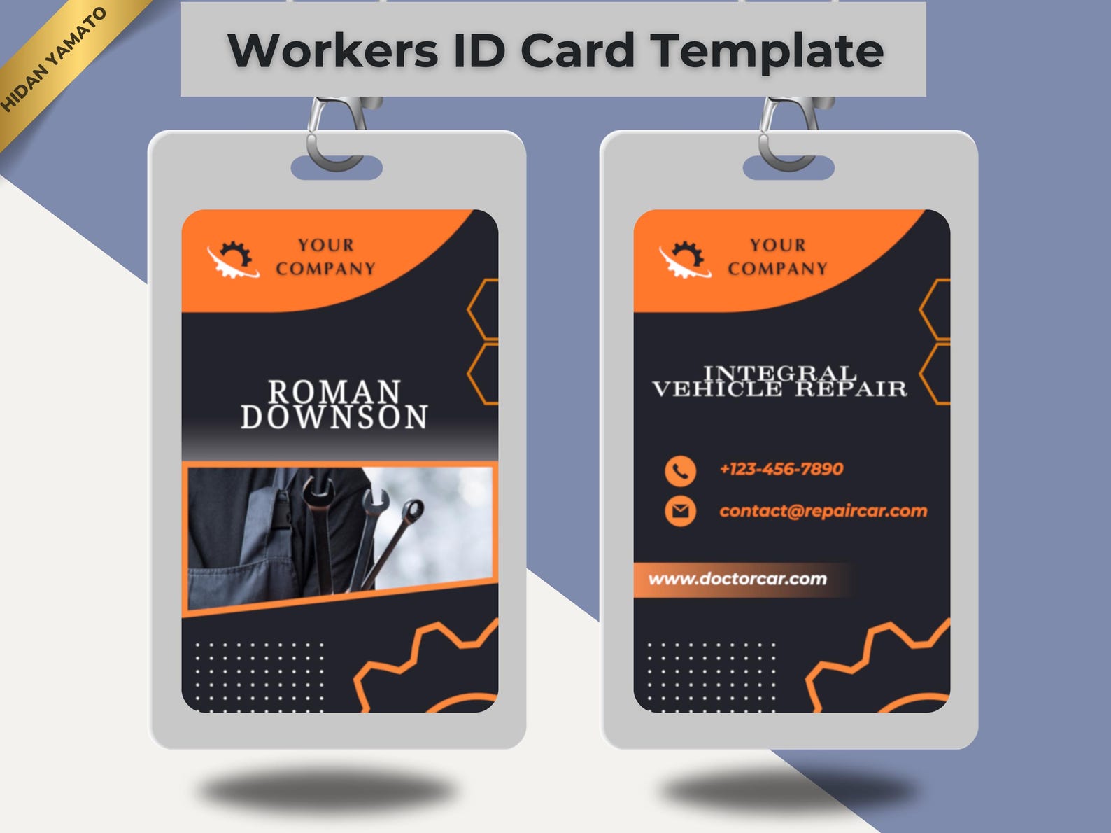 Workers ID Card Template | Editable Badge for Mechanic Aotomotive ...
