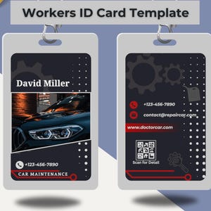 Workers ID Card Template | Editable Badge for Mechanic Aotomotive ...