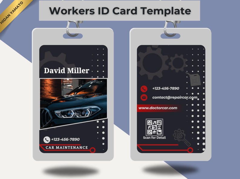 Workers ID Card Template | Editable Badge for Mechanic Aotomotive ...