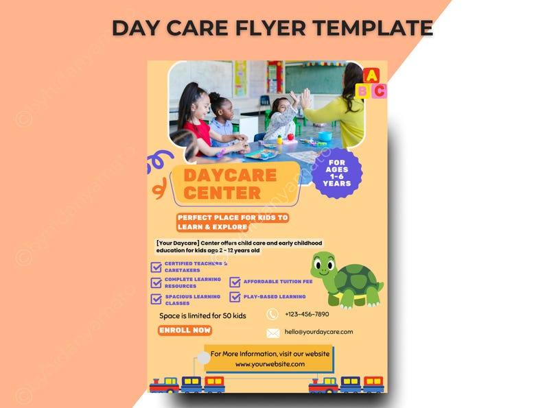 Daycare Flyer Template | Editable Canva Design | Childcare Center Ad ...
