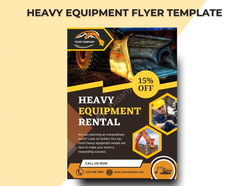 Heavy Equipment Rental Flyer Template | Editable Construction Service ...