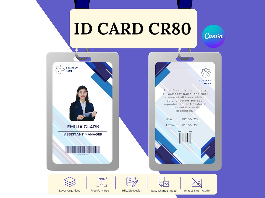 CR80 ID Card Template | Printable & Editable ID Badge | Standard Size 3 ...