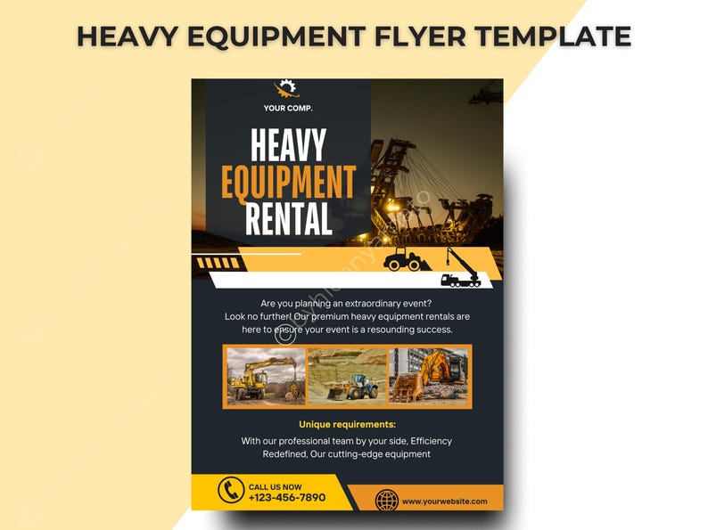 Heavy Equipment Rental Flyer Template | Editable Construction Service ...
