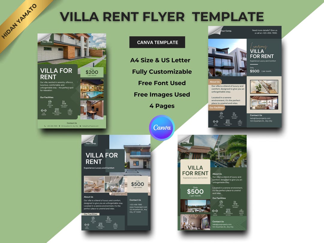 Villa Rent Flyer Canva Editable | Real Estate Flyer | Holiday Home ...