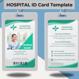 Hospital ID Card Template | Editable Badge for Doctors & Nurses Medical ...