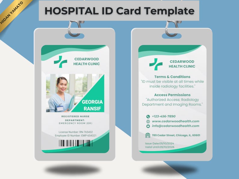 Hospital ID Card Template | Editable Badge for Doctors & Nurses Medical ...