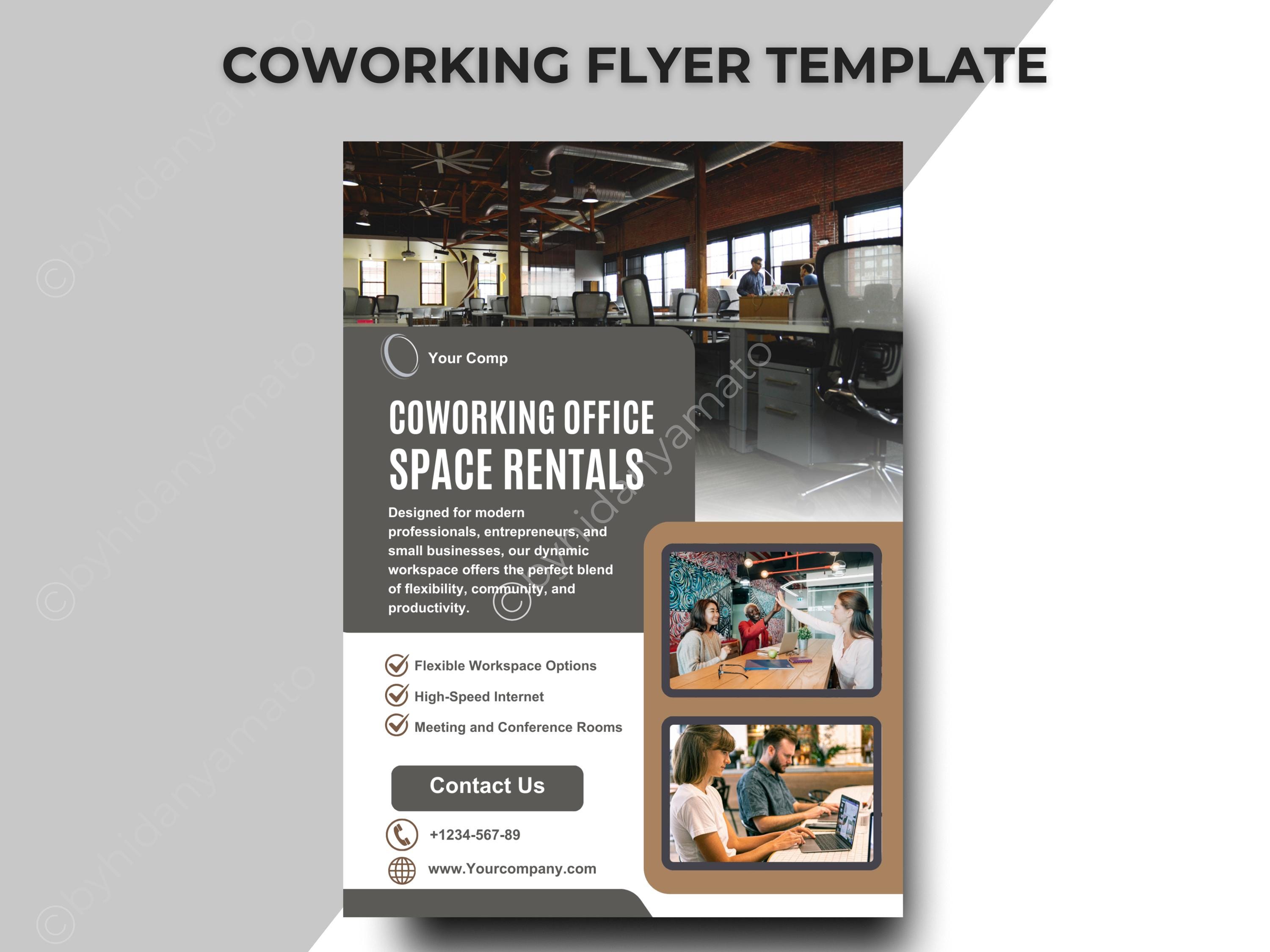 Editable Co-working Space Flyer Template - Canva - Shared Office Flyer ...