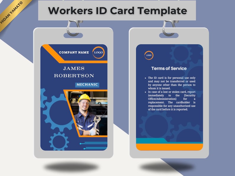 Workers ID Card Template | Editable Badge for Mechanic Aotomotive ...