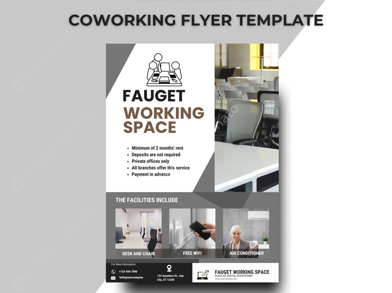 Editable Co-working Space Flyer Template - Canva - Shared Office Flyer ...