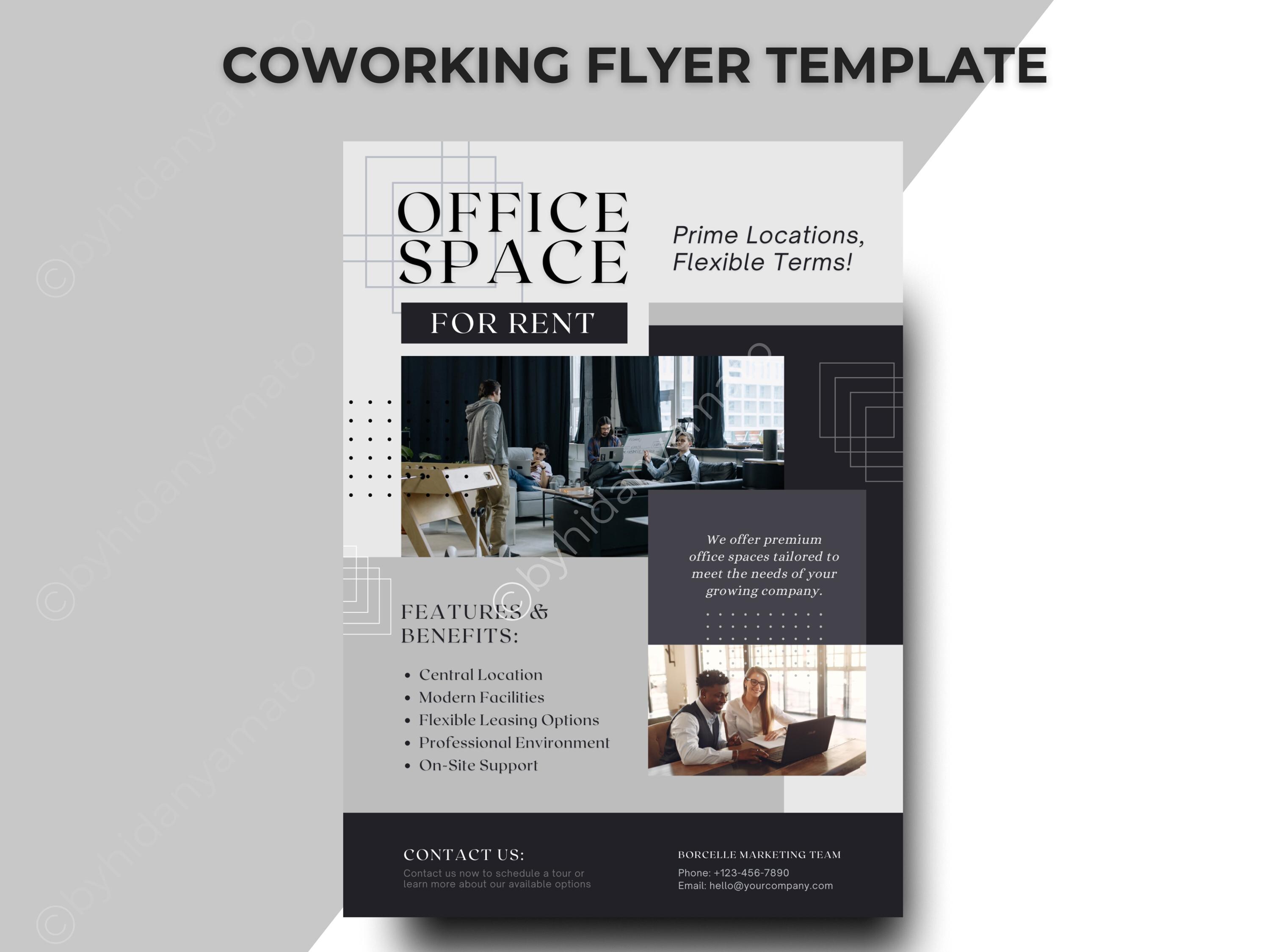 Editable Co-working Space Flyer Template - Canva - Shared Office Flyer ...