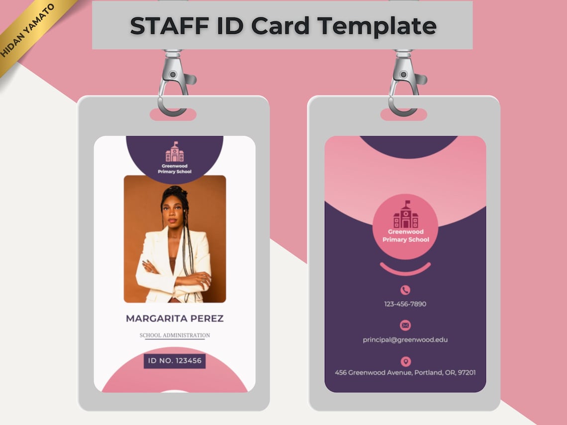 School ID Card Template | Editable Badge for Teachers & Staff ID Card ...