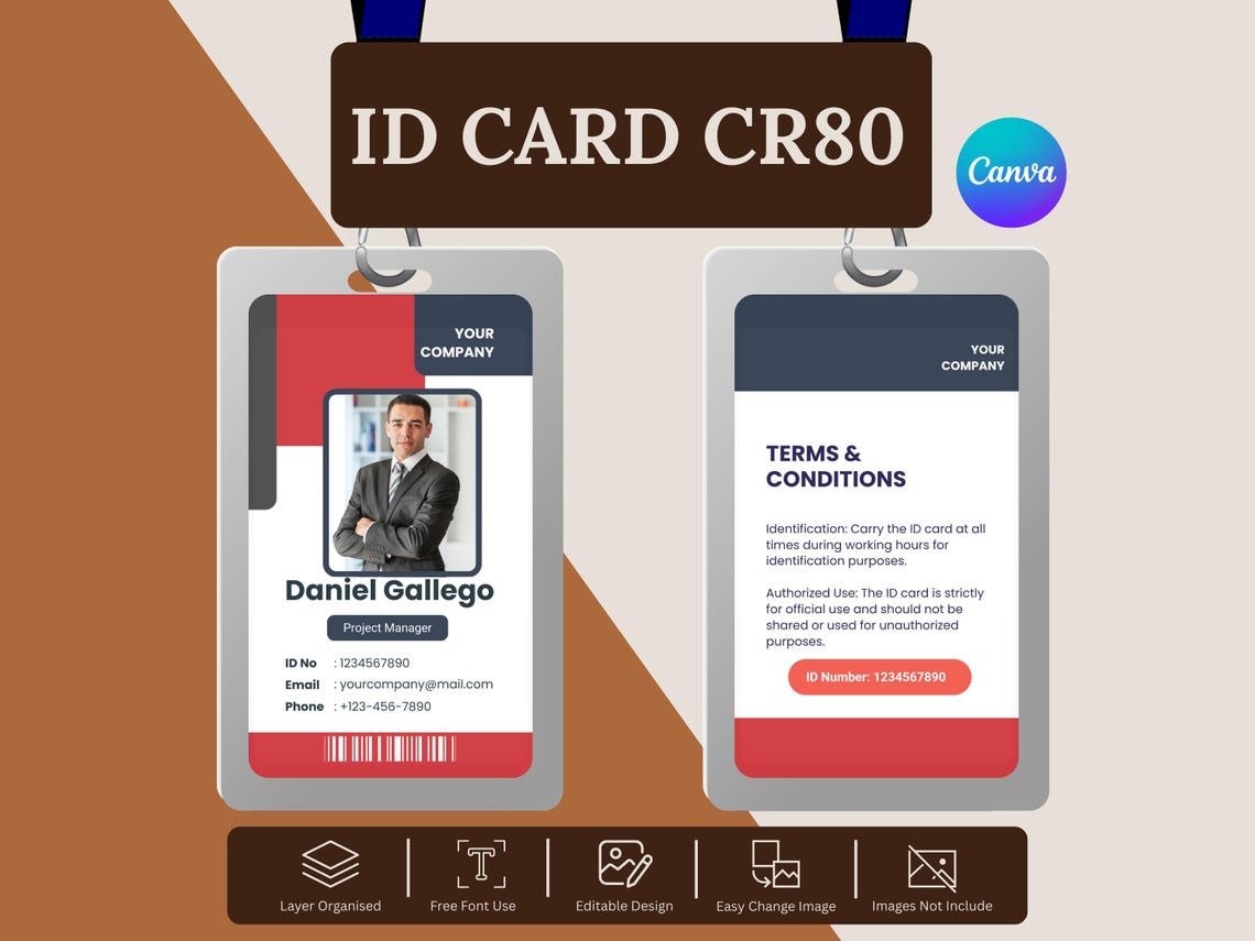 CR80 ID Card Template | Printable & Editable ID Badge | Standard Size 3 ...