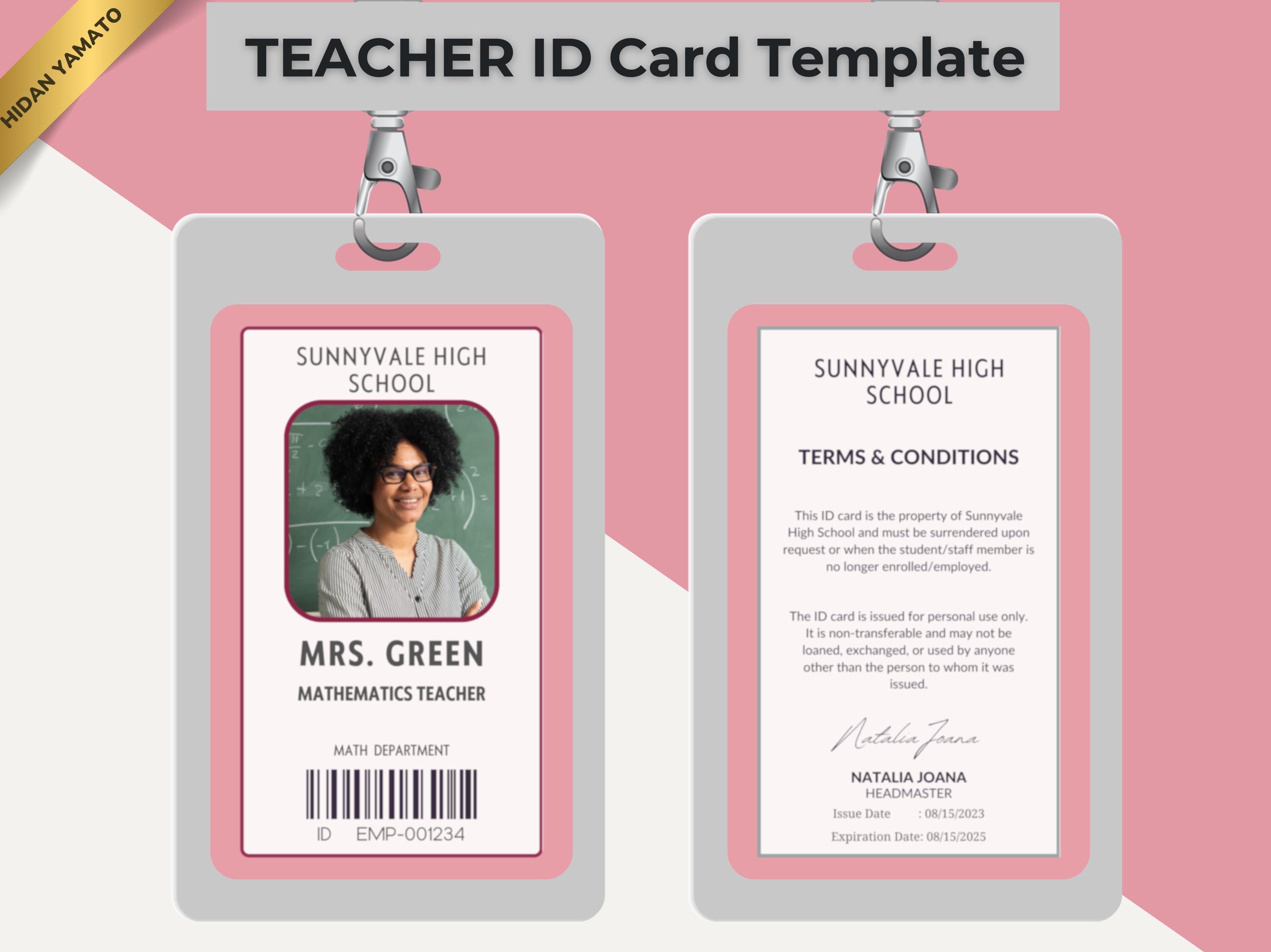 School ID Card Template | Editable Badge for Teachers & Staff ID Card ...