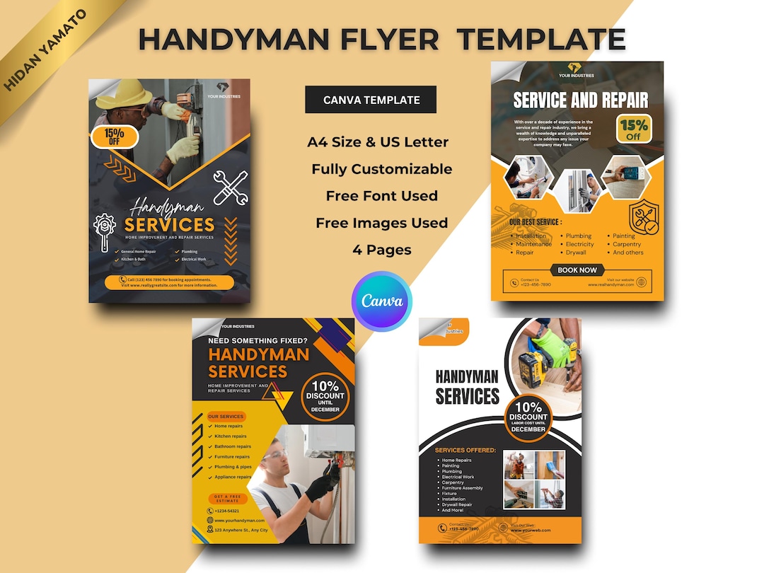 Handyman Service Flyer Template | Editable Canva Design | Home Repair ...