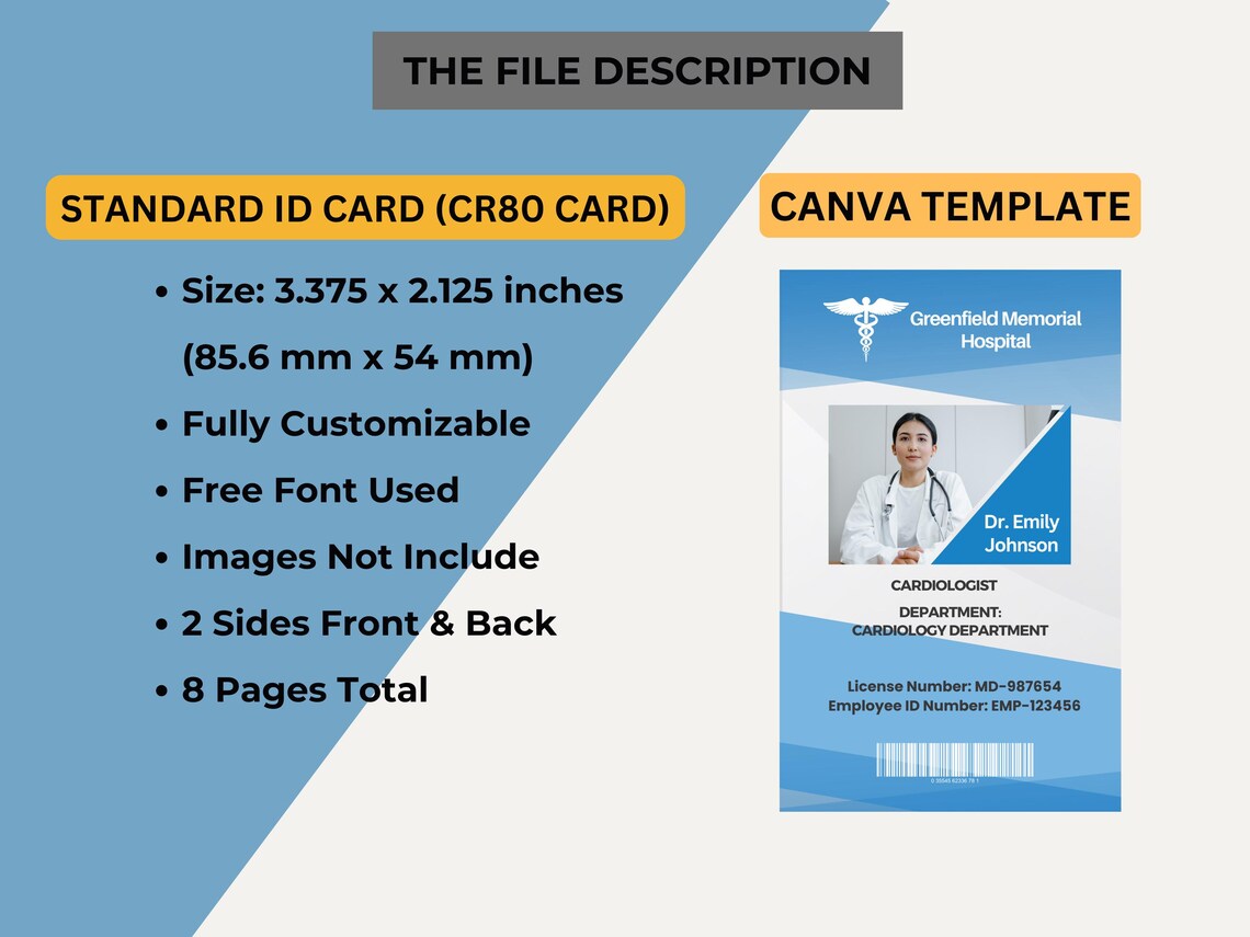 Hospital ID Card Template | Editable Badge for Doctors & Nurses Medical ...