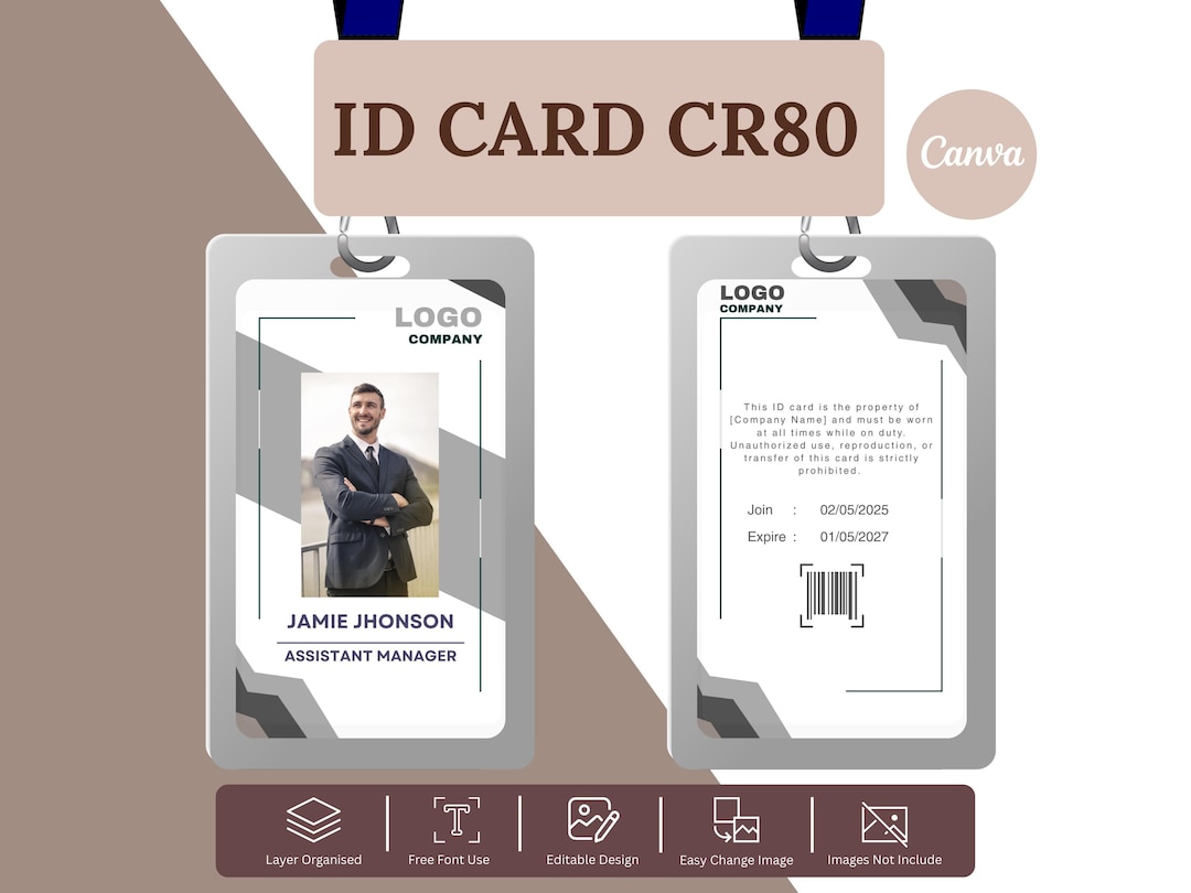 CR80 ID Card Template | Printable & Editable ID Badge | Standard Size 3 ...
