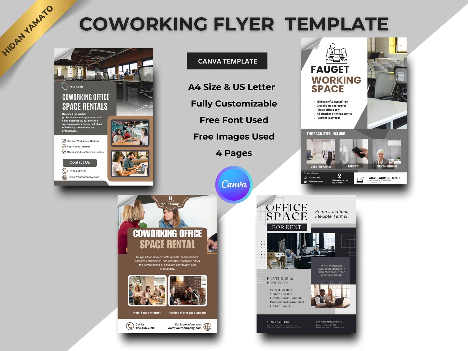 Editable Co-working Space Flyer Template - Canva - Shared Office Flyer ...