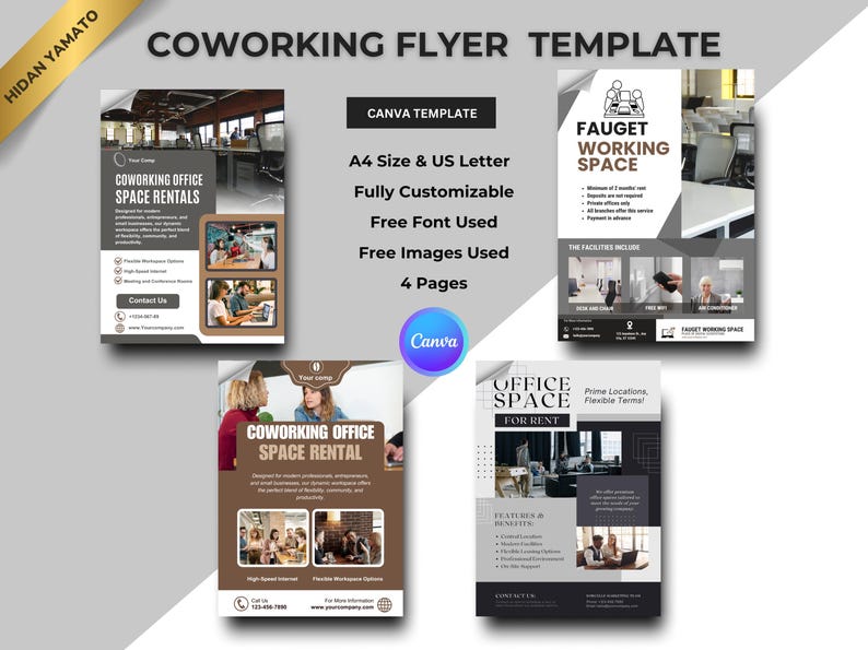 Editable Co-working Space Flyer Template - Canva - Shared Office Flyer ...