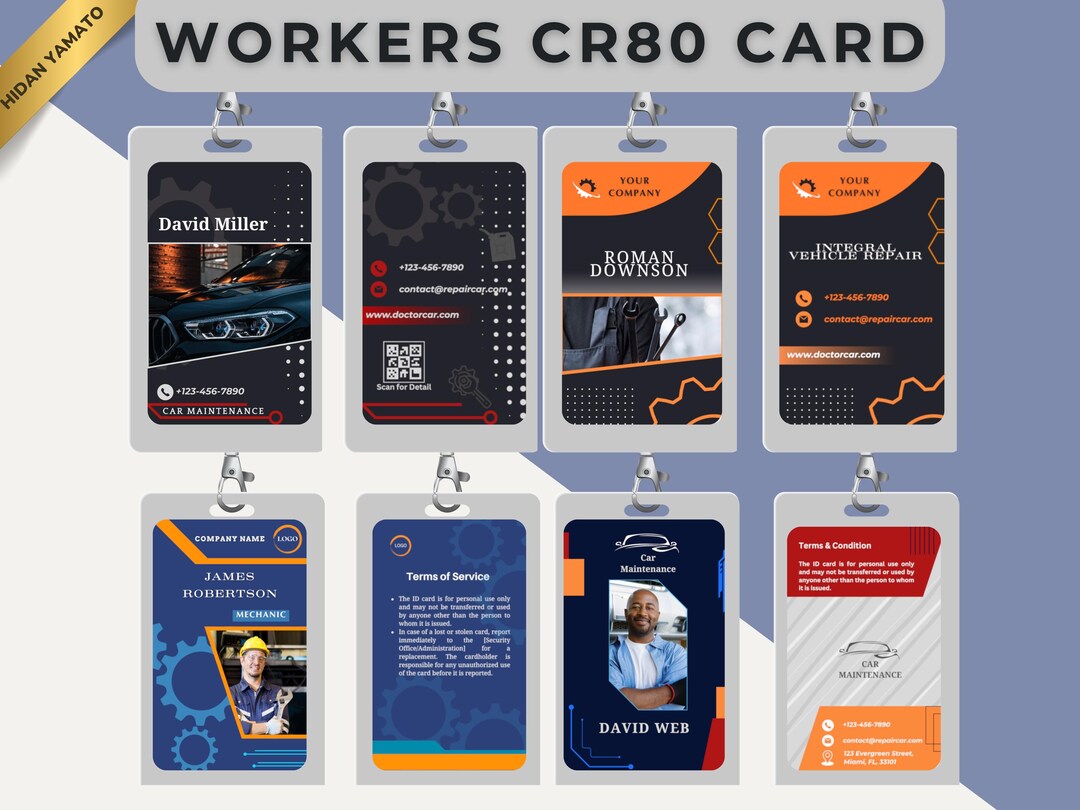 Workers ID Card Template | Editable Badge for Mechanic Aotomotive ...