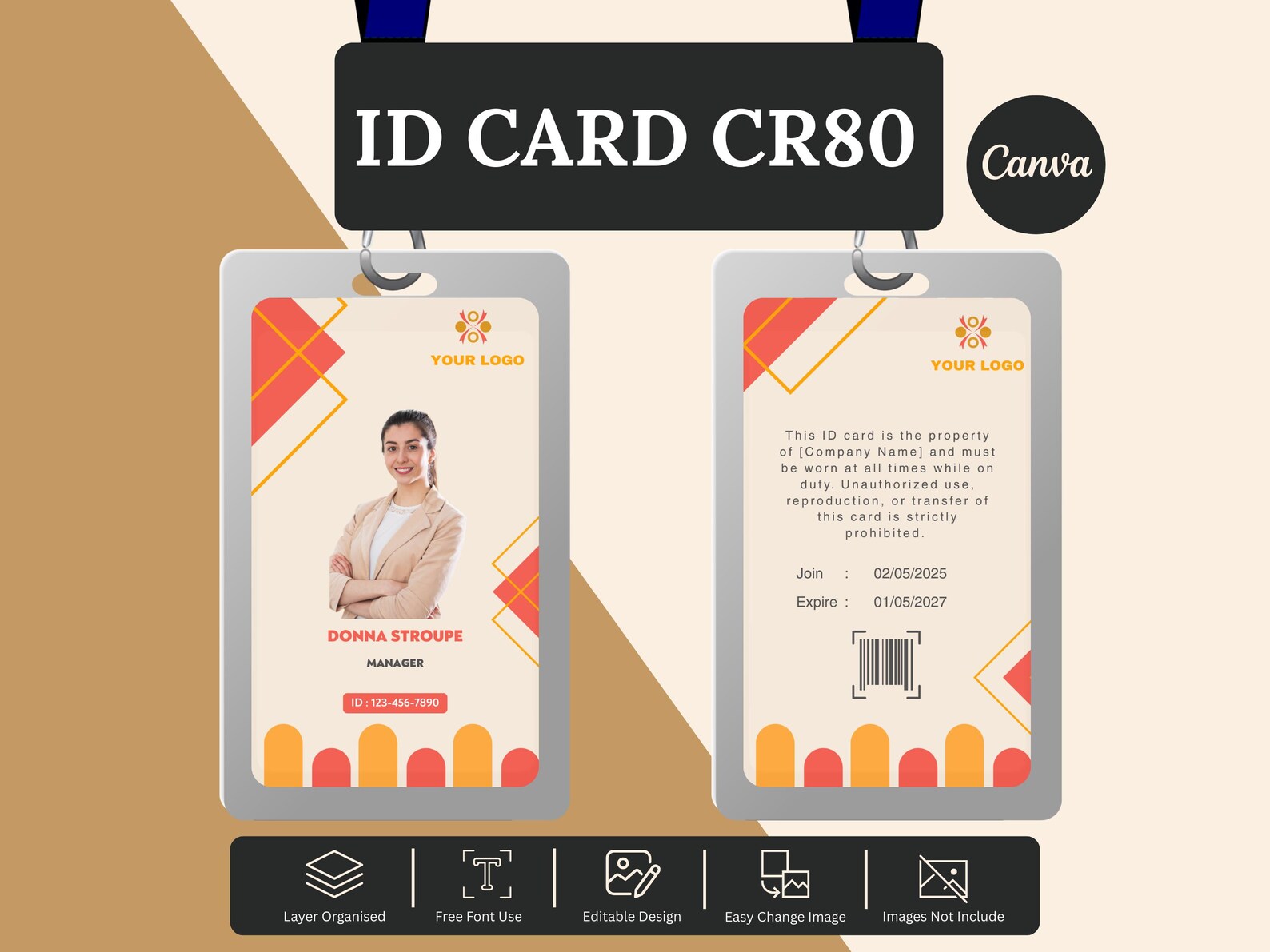 Id Card | CR80 ID Card Template | Printable & Editable ID Badge ...