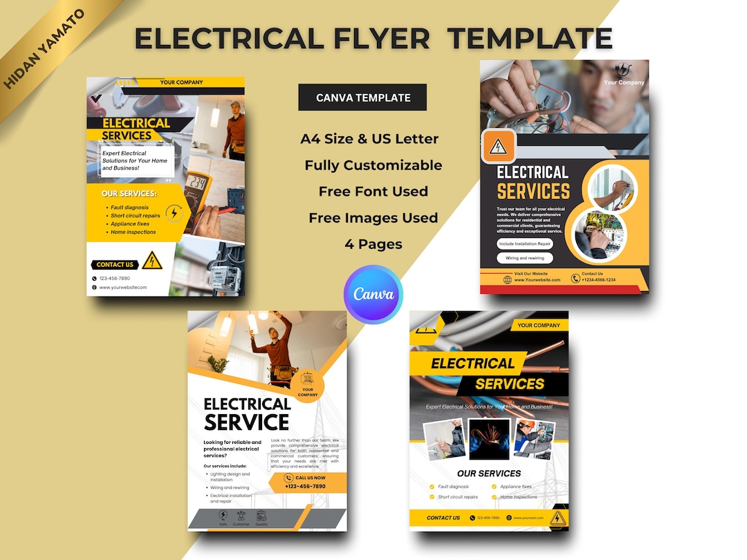 Electrical Service Flyer Template | Editable Canva Design | Electrician ...