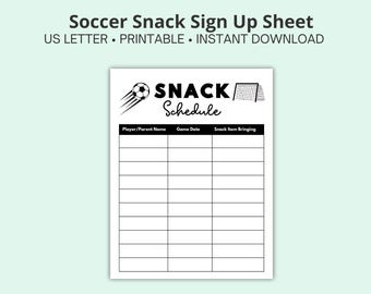Soccer Snack Schedule Sign up Sheet - Etsy
