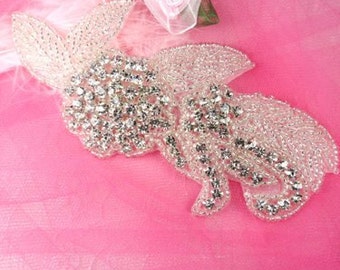 0086 Amy Silver Beaded Pearl Crystal Rhinestone Applique | Etsy