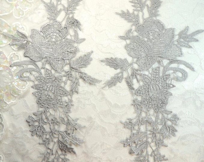 Embroidered Lace Appliques Silver Romantic Rose Floral Venice | Etsy