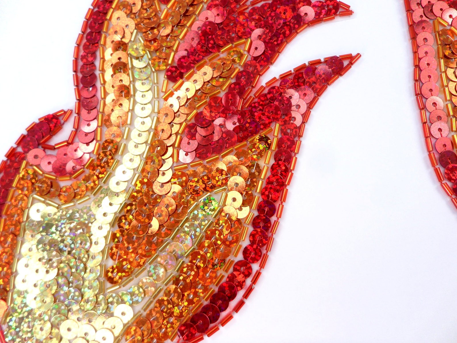 Flames of Fire Appliques Mirror Pair Beaded Holographic Sequin Sewing ...