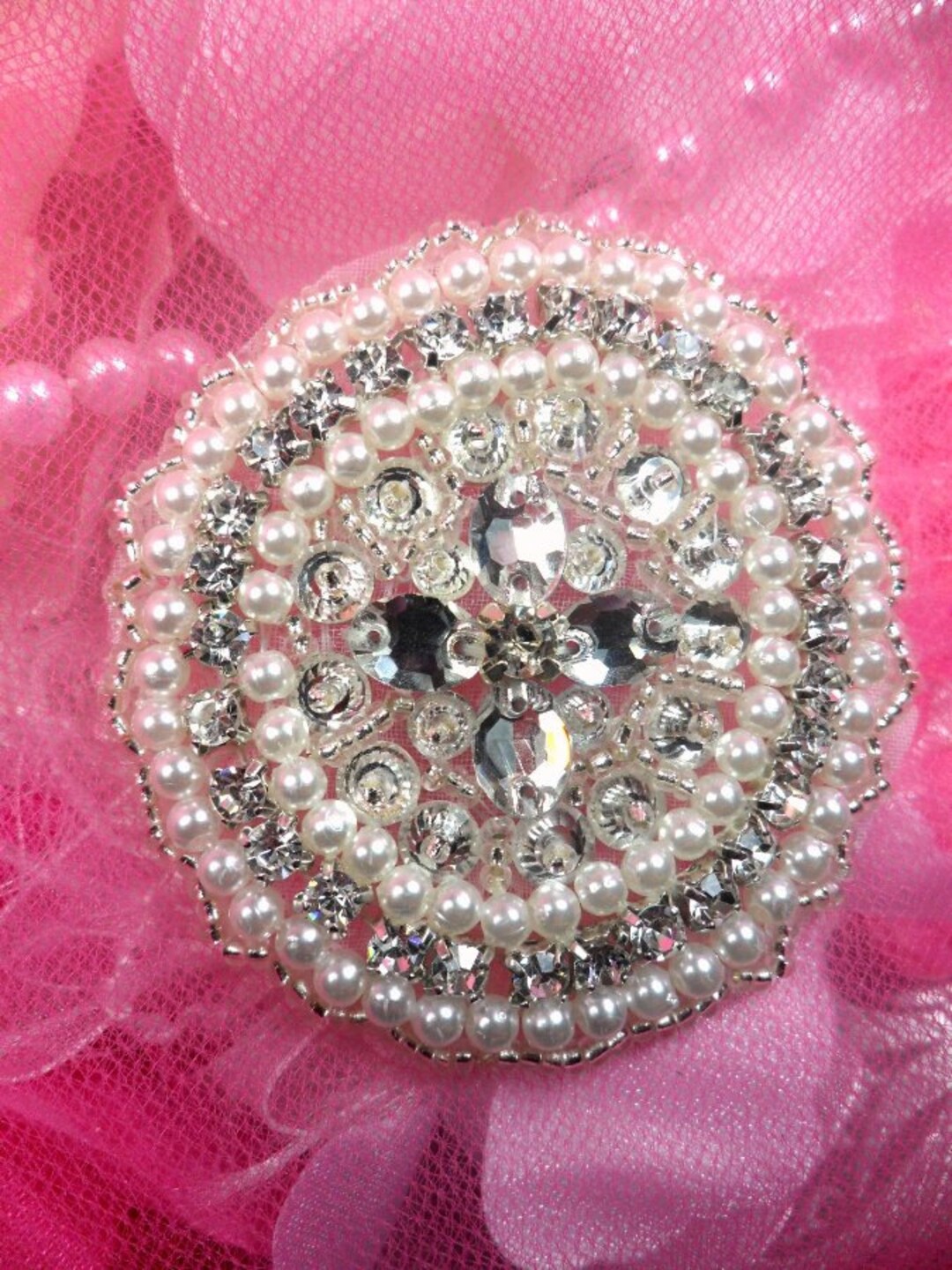 JB153 Victorian Hot Fix Pearl Silver Beaded Rhinestone Applique for ...
