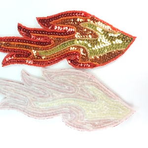 Flame Fire Applique Red Orange Sequin Beaded MIRROR PAIR Hot Fix Patch ...